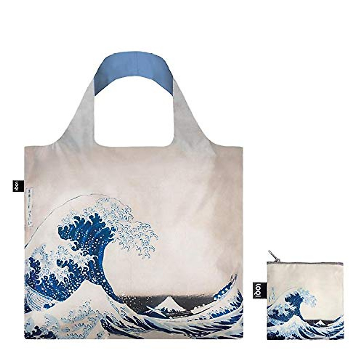 LOQI Art Lover Pocket, Hokusai Wave & Fuji Reusable Grocery Bags, One Size