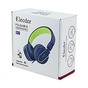 ELECDER i36 Kids Headphones Children Girls Boys Teens Foldable Adjustable On Ear Headphones 3.5mm Jack Compatible Cellphones Computer Kindle MP3/4 School Tablet Blue/Green