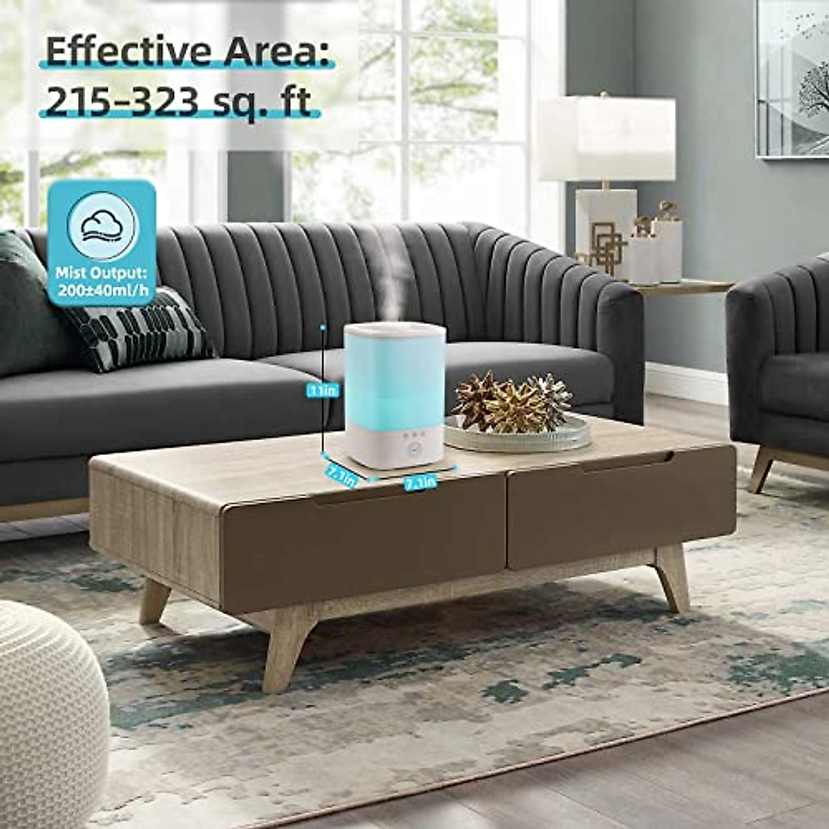 Cool Mist Humidifiers 3.5L Top Fill Humidifiers for Bedroom with Essential Oil Diffuser, 7-Color Lights, Timer, Waterless Auto Shut-off, White