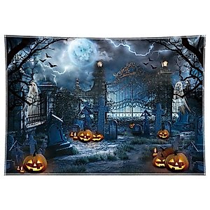 Swepuck 8x6ft Halloween Haunted Graveyard Photography Backdrop Pumpkin Lantern Spooky Night Moon Background Kids Ghost Party Decorations Banner Photo Booth