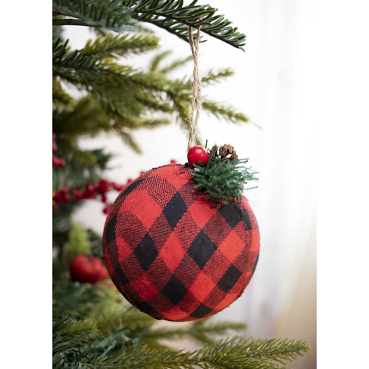 Burlap Christmas Hanging Ornaments, Farmhouse Rustic Christma Decorations, Natural Jute Ball Ornaments for Xmas Holiday Party Home Decor 12Pcs