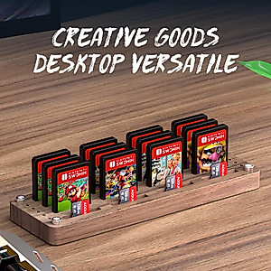 FEIFANZHE 16 Slots Wooden Storage Case Stand for Nintendo Switch Game Cards, TF Card Holder - Walnut Box F01M-S