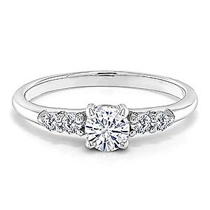 Gem Stone King 925 Sterling Silver 5MM Round Gemstone Birthstone and White Lab Grown Diamond Engagement Ring | Wedding Anniversary Promise Ring For Women | Available In Size 5, 6, 7, 8, 9