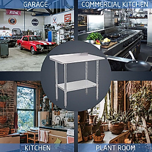 Profeeshaw Stainless Steel Prep Table NSF Commercial Work Table with Backsplash and Undershelf for Kitchen Restaurant 24x36 Inch