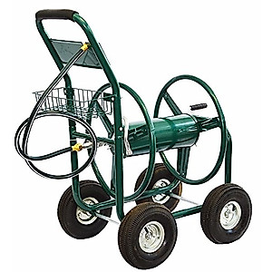 XtremepowerUS Hose Reel Cart Green w/Wheels 300' Capacity Outdoor Patio Garden Reel Holder