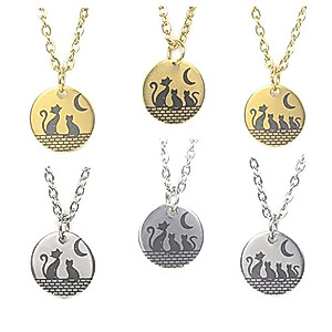 Mother Cat Necklace - Mom Grandmother jewelry with Gift Box (Gold, Mom with 1 Kitten)