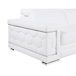 Blackjack Furniture Soren 3 Piece Leather Upholstered Adjustable Headrests, Solid Brazilian Wood Frame and High Density Foam Cushioning, Sofa and Loveseat, White