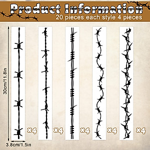 20 Pcs Barbed Wire Temporary Tattoos Barbed Fake Wire Tattoo Removable Black Arm Tattoo Stickers for Men Women Kids Halloween Costume Supplies Totem Body Art