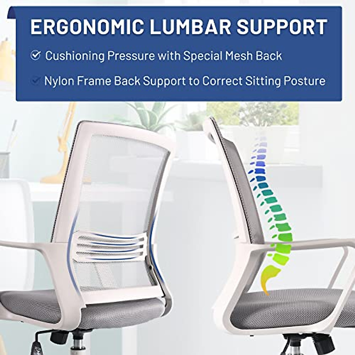 ZUNMOS Drafting Tall, Counter Office, High Standing, Ergonomic Mesh Computer Task Chair with Armrests and Adjustable Foot-Ring for Bar Height Desk, Grey