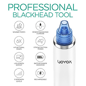 VOYOR Blackhead Remover Pore Vacuum - Electric Face Vacuum Pore Cleaner Acne White Heads Removal with Suction Heads (BR510)