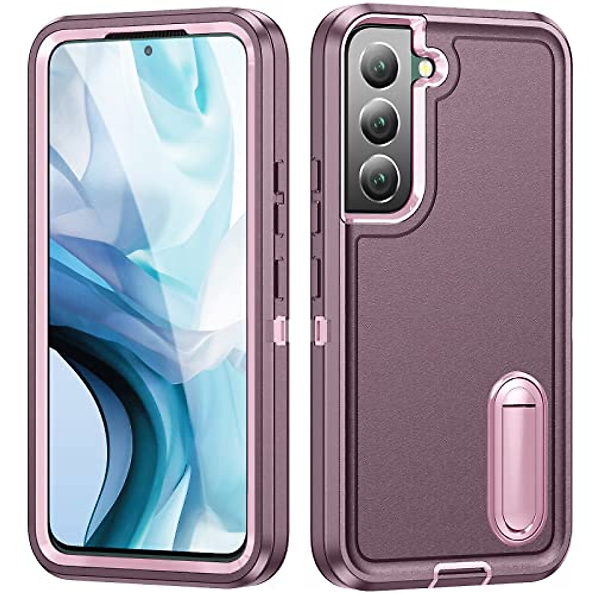 Fucozan for Samsung Galaxy S22 Plus Case Galaxy S22+ Case with Kickstand Case 3-Layer Military Grade Protective Case Cover Silicone Rugged Shockproof for Galaxy S22 Plus S22+ Phone Case Purple+Pink