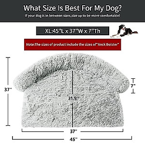 Auemtyn Dog Bed,Calming Dog Beds for Large Dogs,Fluffy Non-Slip 45"x37"x7"Dog Bed Couch Protector with Removable Pet Soft Neck Bolster,Washable Dog Bed Cover with Hidden Zipper（White）