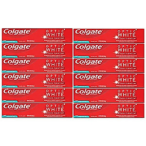 Colgate Optic White Toothpaste, Stain Fighter, Fresh Mint Gel, Travel Size 2.0 oz (56.6g) - Pack of 12
