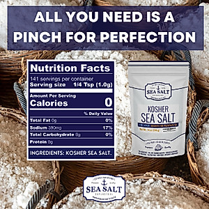 Kosher Sea Salt, Fine Grain Kosher Salt, Replacement for Table Salt, Non-Iodized, All-Natural, No Additives (14 oz Bag) - Sea Salt Superstore