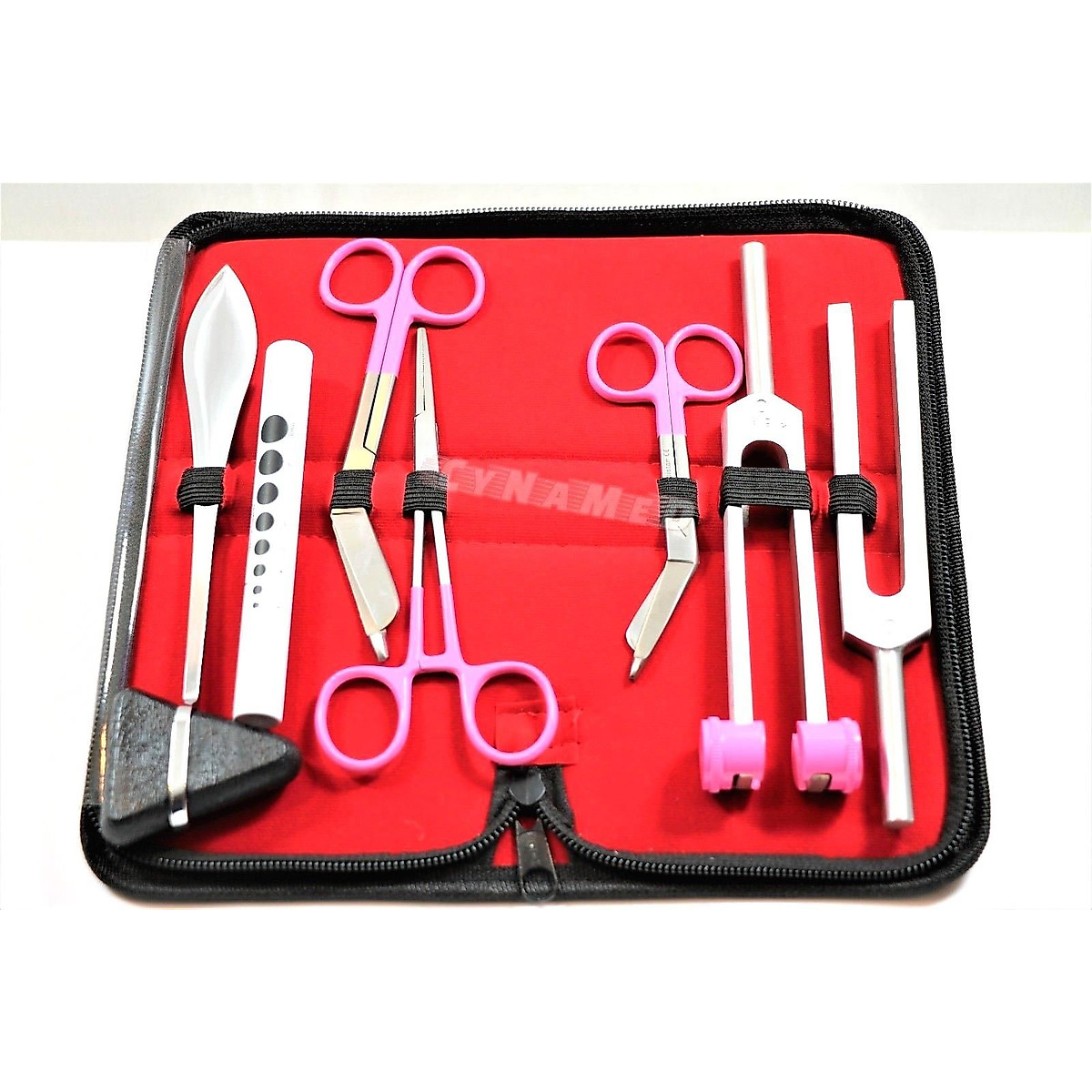 New Premium Set of 7 pcs Reflex Percussion Taylor Hammer Penlight Tuning Fork C 256 C 512 Bandage Scissors 5.5 and 4.5 Inches Hemostat Forceps 5.5 Inches CYNAMED