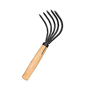 Nisaku by Sun Joe NJP555 Kumade Gohondume 5 Tine Claw Rake and Cultivator 4.75-Inch Width, Japanese Carbon Stainless Steel Prongs