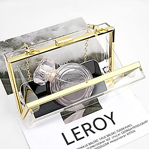 Linkidea Women's Clear Purse, Acrylic Clear Clutch Bag, Transparent Stadium Approved Crossbody Shoulder Evening Handbag with Two Detachable Chains for Wedding, Party (Gold)