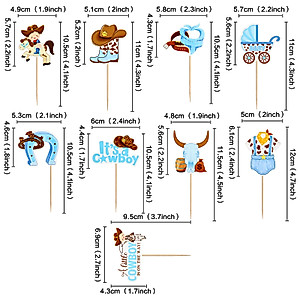Keaziu 36PCS A little Cowboy is On The Way Cupcake Toppers Cowboy Riding HorseShoe Cowgirl Hats Western Theme Happy Birthday Baby Shower Party Cake Decorations Supplies Blue 3
