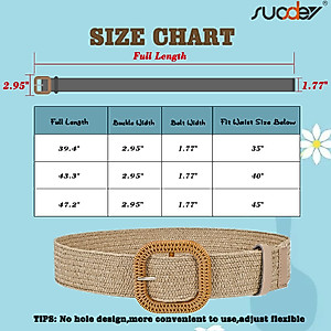 SUOSDEY 2 Pack Straw Woven Elastic Belt Braided Stretch Wide Belt for Women Dress