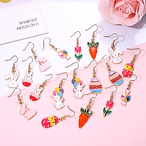 9 Pairs Easter Earrings for Women Enamel Bunny Drop Earrings Cute Rabbit Dangle Earrings Colorful Egg Earring Set Easter Theme Jewelry (9PCS Easter Set)