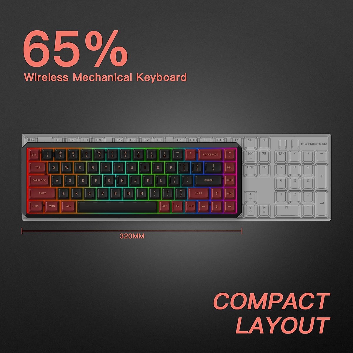 Darmoshark 2.4GHz Wireless/Wired Mechanical Keyboard — 65% (68 Key) Gaming Keyboard, Hot-Swap Switches, Programmable Macros, RGB LED Backlit, Type-C, PBT Spherical Keycap(Gateron Brown, Cherry Red)