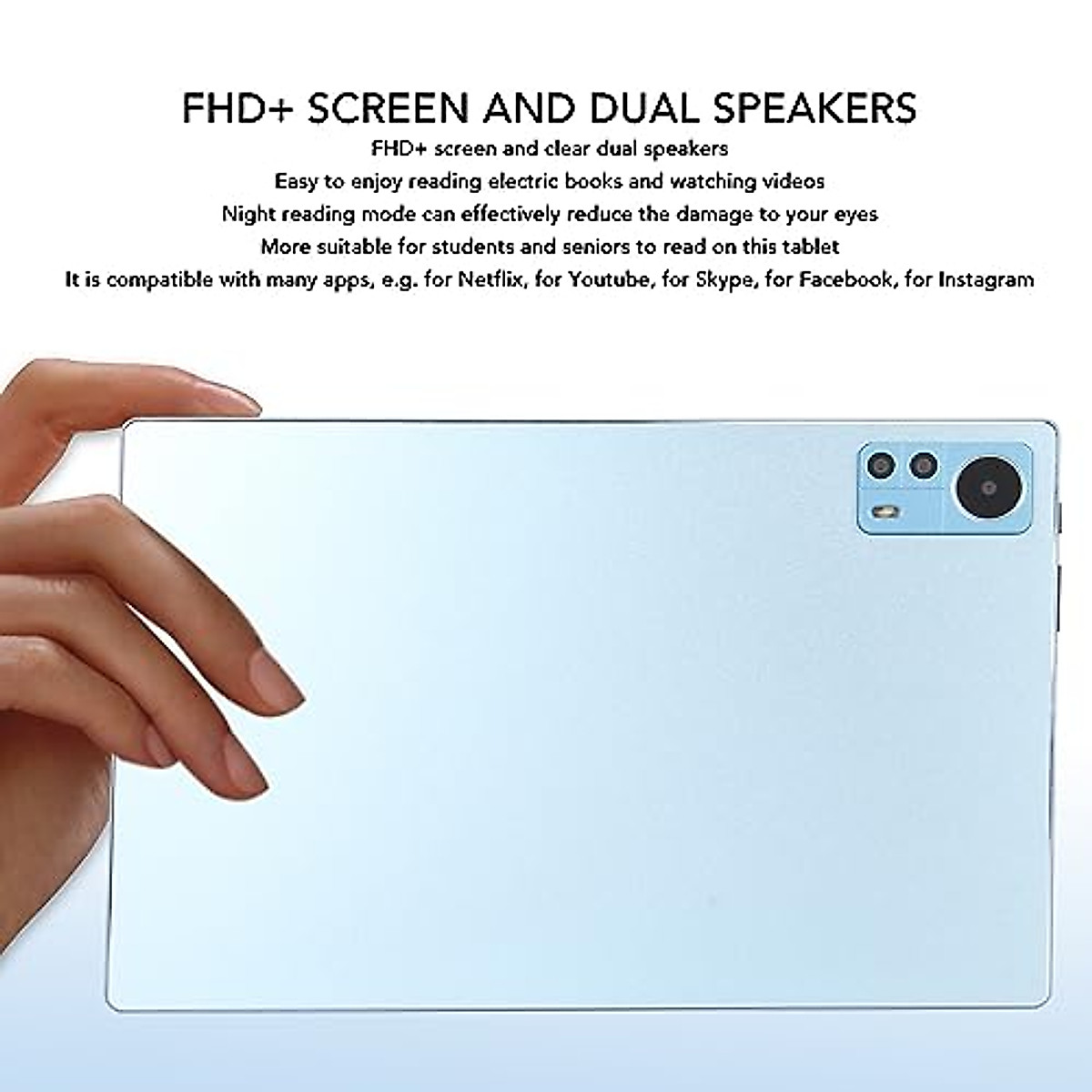 Haofy Tablet PC, Blue 10.1 Inch Tablet Rear 16 MP 4G Network Octa Core Processor 8GB RAM 256 ROM 5.0 for Business and Entertainment (US Plug)