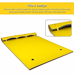 GYMAX Floating Water Pad, 9'/18' x 6' Water Foam Mat with Rolling Pillow, 3-Layer Floating Island for Pool River Lake Beach Ocean Water Activities (Yellow, 9 Feet)
