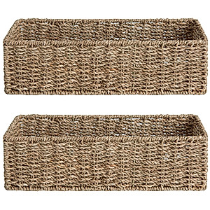 StorageWorks Seagrass Baskets with Built-in Handles + Seagrass Woven Storage Basket