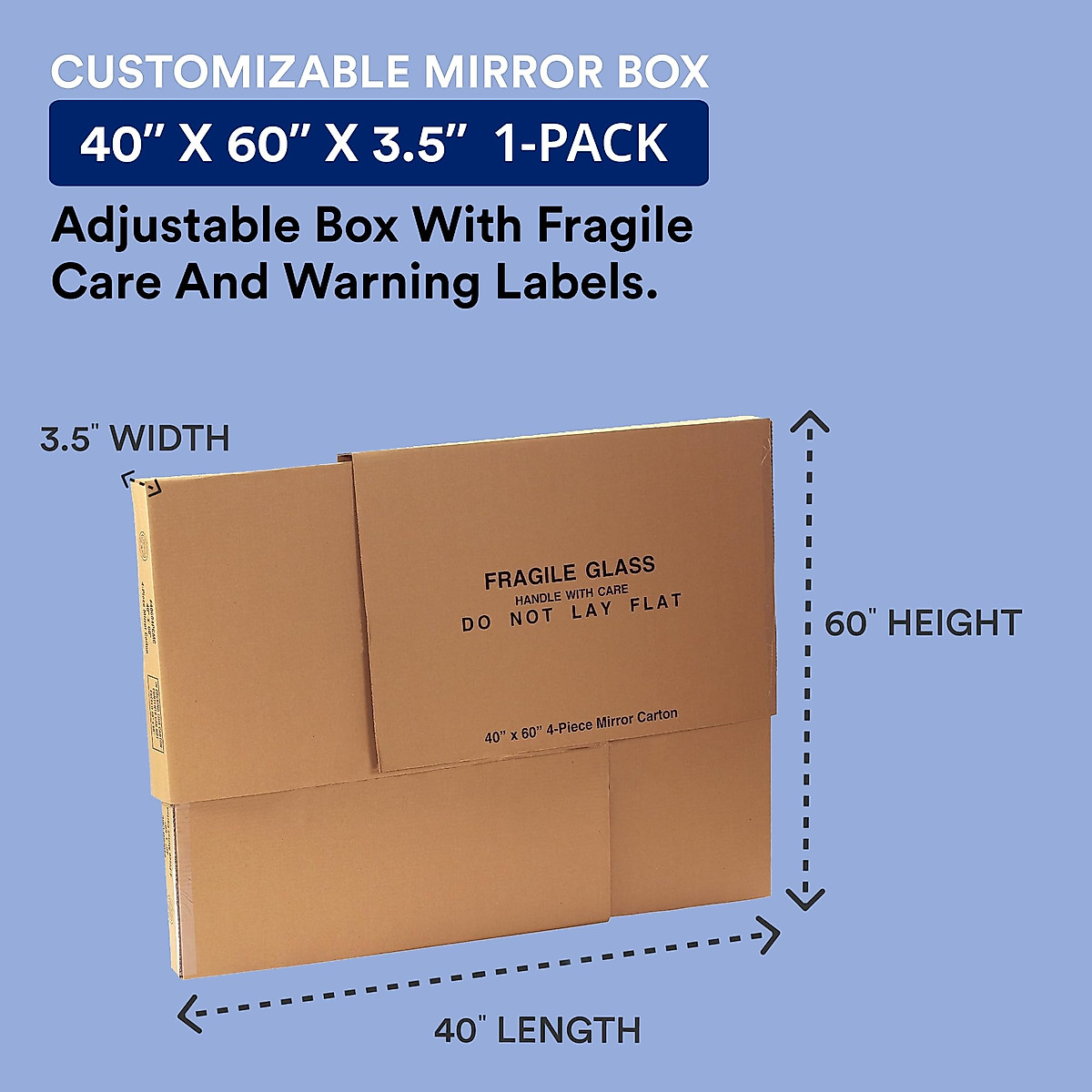 BOX USA Large Mirror Box 40"L x 3.5"W x 60"H (1-Pack), Cardboard Boxes Perfect for Moving, Storing, Packing & Shipping, Ideal for TV's, Picture Frames, Mirrors & Art