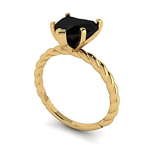 2ct Heart Cut Solitaire Rope Twisted Knot Natural Black Onyx Engagement Bridal Promise Anniversary Ring 18K Yellow Gold 7.5
