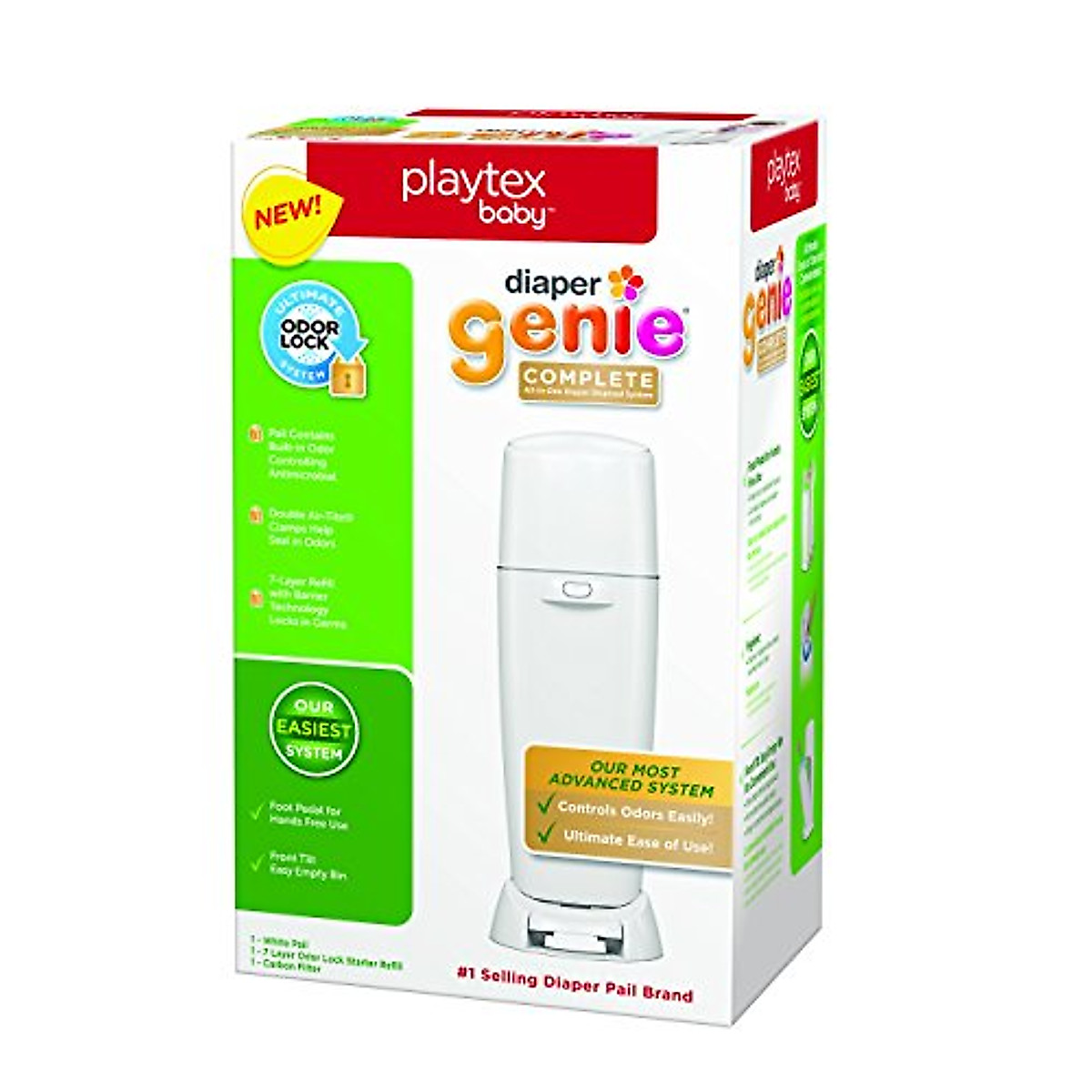 Playtex Diaper Genie Complete Diaper Pail with Odor Lock Technology, White