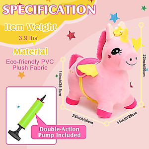 Bouncy Christmas Pink Unicorn Bouncer, Toddler Girl Bouncing Animal Hopper, Inflatable Plush Hopping Toy for Baby First Birthday Gift 36 Month 3 4 Year Old Kid