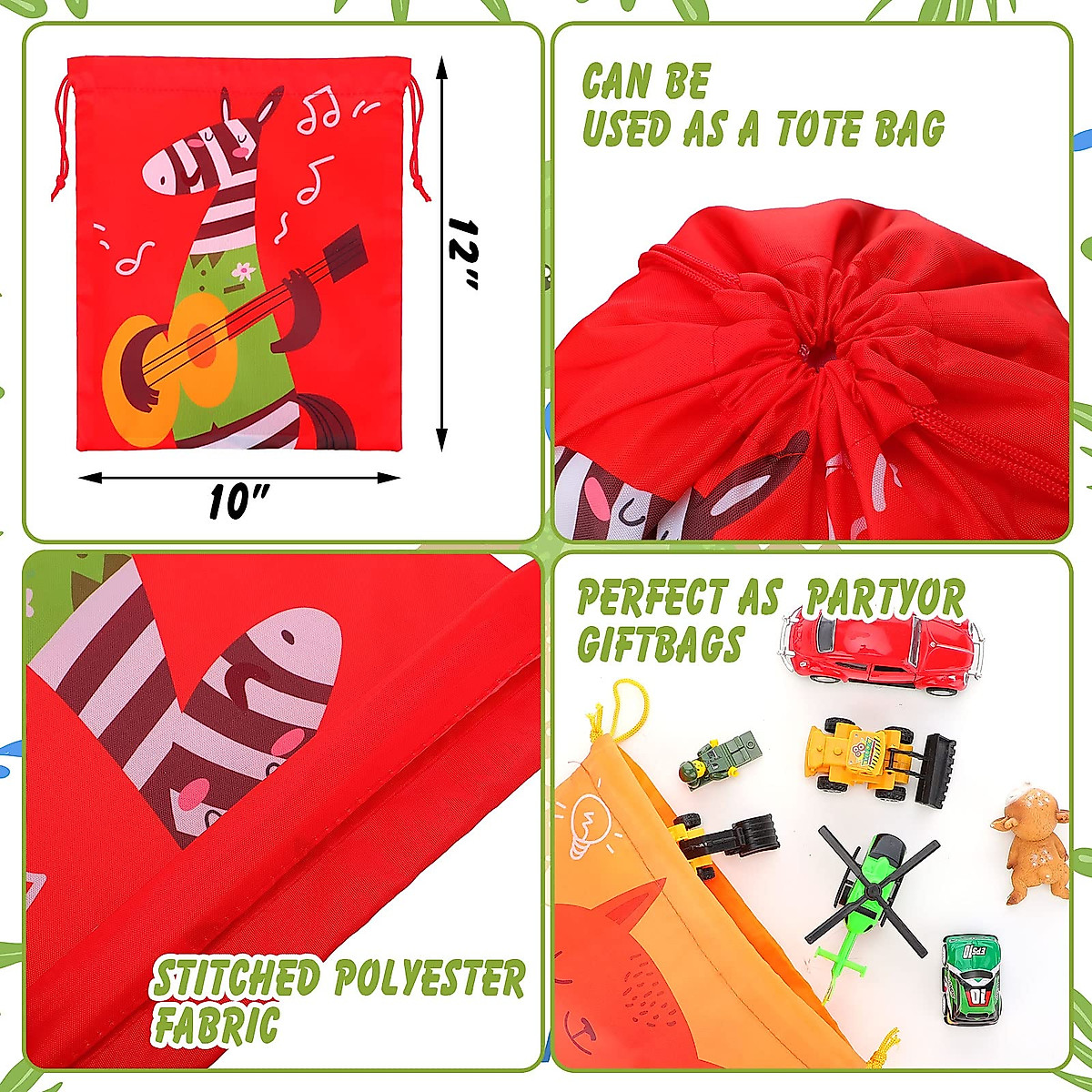 WILLBOND 24 Pack Drawstring Party Favors Bags Cartoon Animal Candy Goodie Drawstring Bags for Boys Birthday Kids Gift Bags Return Gift Bags for Kids Boys Girls Birthday Party Supplies, 24 Styles