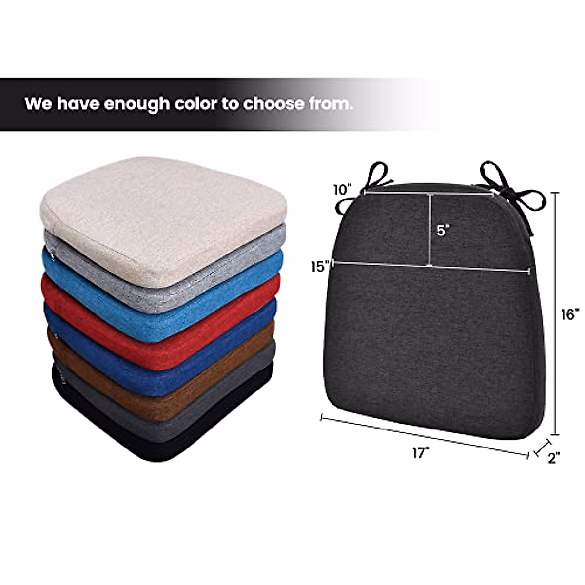 Nuowa Chair Cushions U-Shaped Chair Cushions with Ties 17 x 16 Inches Non Slip Dining Chair Pads and Seat Cushion Set Black