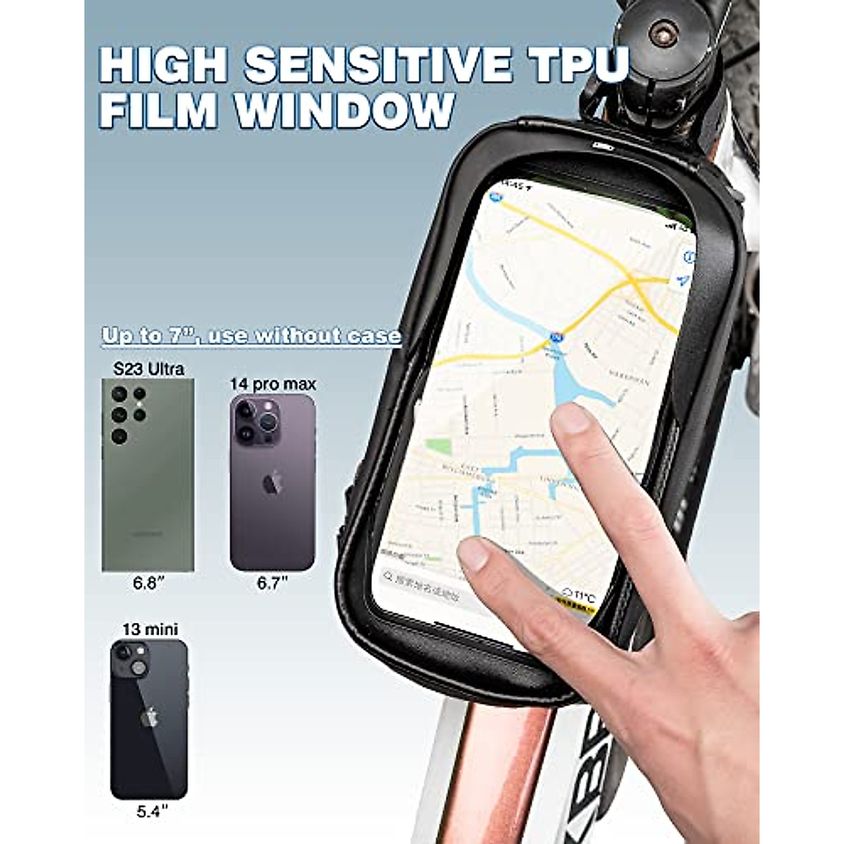 ROCKBROS Bike/Bicycle Phone Front Frame Bag, Waterproof, Tube Bag ,Cycling Pouch Compatible Phone Under 6.5”
