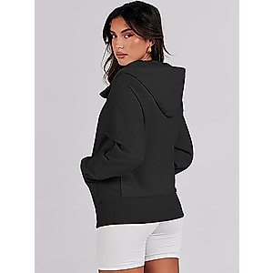 ANRABESS Women's Hoodies 2023 Fall Jacket Cropped Hooded Sweater Casual Long Sleeve Sweatshirts Full Zip Up Trendy Clothes Teen Girl Y2K Winter Cute Tops 1128heise-M Black