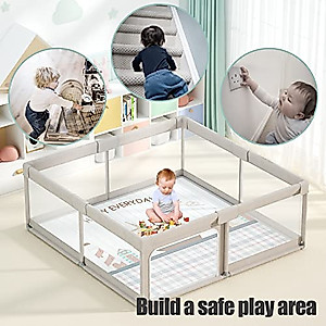 UANLAUO Baby Playpen with Mat, 59x59inch Playpen for Babies and Toddlers, Extra Large Baby Playpen,Kids Play Pen,Baby Fence,Big Playpen for Infants with Gate,Playard for Baby