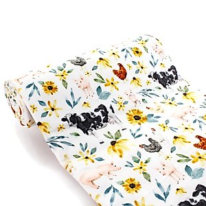 Sunflower Farm Animals DBP Fabric - Double Brushed Polyester 4 Way Stretch - 1 yard
