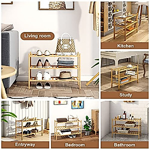FILWH Bamboo Shoe Rack Stackable Shoe Shelf Storage Organizer for Unit Entryway Hallway and Closet Sturdy Freestanding Shoe Shelf Natural (3 Tier)