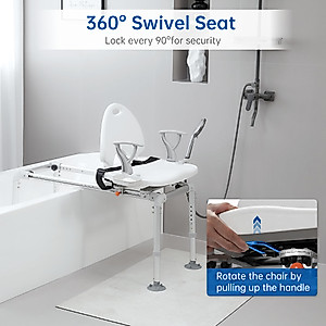 RESTISLAND Heavy Duty Sliding Transfer Bench with Swivel Seat, Rotating Sliding Shower Chair and Bath Safety Seat with Non-Slip Suction Cup