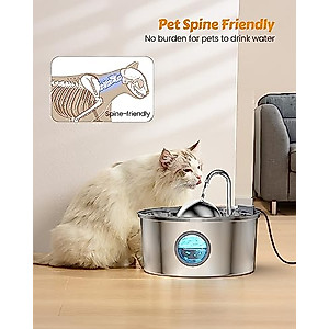 Cat Water Fountain Stainless Steel, AONBOY 108oz/3.2L Cat Fountain, Dog Water Fountain with Water Level Window, Hemispherical Shape, Multi-Filter, Silent Pump, Water Tap, Provides Flowing Water