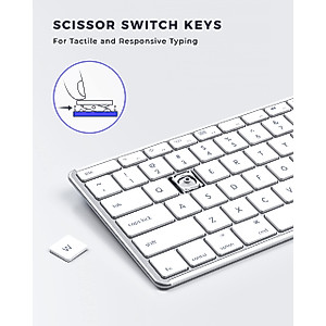 Wireless Bluetooth Keyboard and Mouse Compatible for Mac, seenda Stainless Steel Multi-Device Keyboard and Mouse Rechargeable with Number Pad, Compatible for Mac, iPad, iOS, Silver