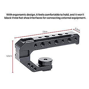R005 Camera Top Handle Camera Top Cheese Handle Grip Universal Video Stabilizing Rig W 3 Cold Shoe Adapters to Mount Microphone, LED Light, Monitor, Easy Low Angle Shoots Metal