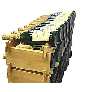 Coin and Coins - 36 Bottle Stackable Modular Wine Rack Wine Storage Rack Solid Bamboo Wine Holder Display Shelves, Wobble-Free (4-Tier, 36 Bottle Capacity)