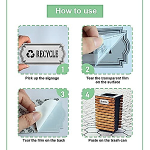 4 Pack Recycle and Trash Decal, Recycle and Trash Logo Symbol, Waterproof Vinyl Decal for Trash Cans, Garbage Containers and Recycle Bins (Gray)