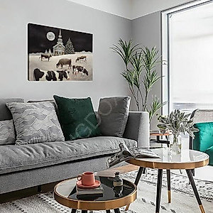 Artist Lowell Herrero Works Vermont Christmas Cow Naive Art American Folk Art Poster Canvas Poster Bedroom Decor Office Room Decor Gift Frame-style 20x16inch(50x40cm)