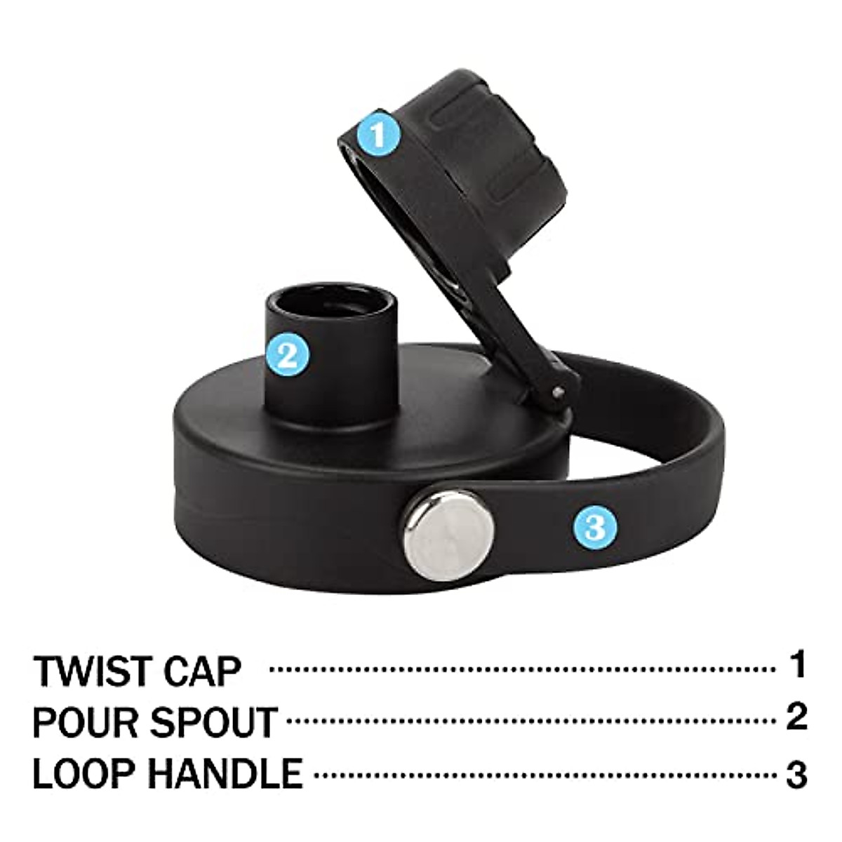 WishDirect Wide Mouth Lid with Flexible Handle Compatible with Hydro Flask 12/16/18/20/32/40/64 Oz, Fits Simple Modern, Takeya, Iron Flask and Most Wide Mouth Water Bottles (Black, 2 Pack)