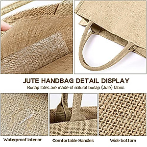 Jute Tote Bags, Burlap Bags with Laminated Interior and Soft Handles, Reusable Shopping Bags Grocery Bag, Blank Burlap Tote for Embroidery DIY Art Crafts, Decoration, Printing (6Pcs Horizontal style)