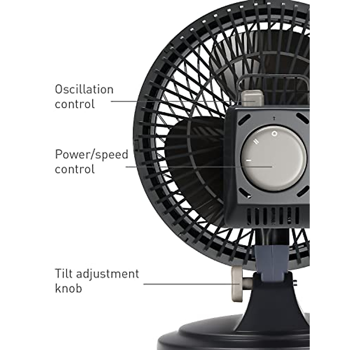 HOLMES BLIZZARD 7" Table Fan, 2 Speeds, 3 Blades, 85° Oscillation, 20° Adjustable Head, Home, Bedroom and Office, Charcoal Matte