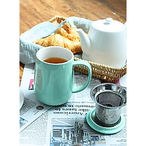 Sweese 20 OZ Porcelain Tea Mug with Infuser and Lid, Loose Leaf Tea Cup, Gifts for Tea Lover - Mint Green